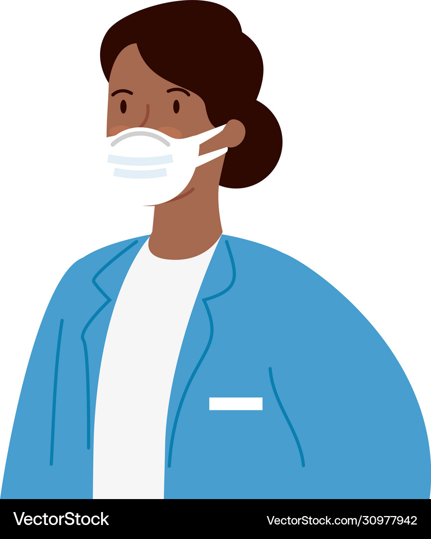 Doctor female afro using face mask isolated icon Vector Image