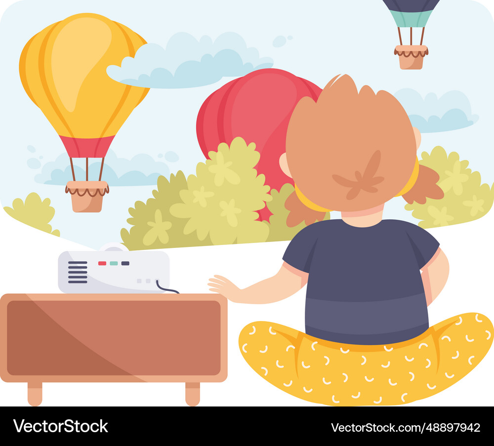 Little boy sitting watching cartoon with Vector Image