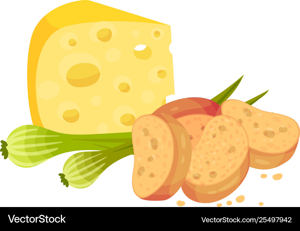 Oval croutons with cheese and onions Royalty Free Vector