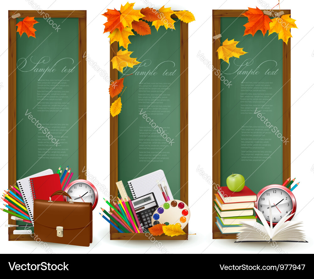 Back to school three banners with supplies Vector Image