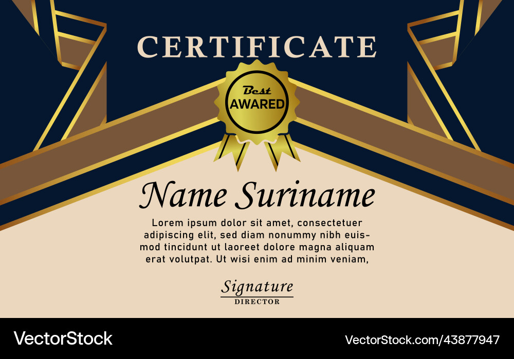 Blue gold color certificate award design Vector Image