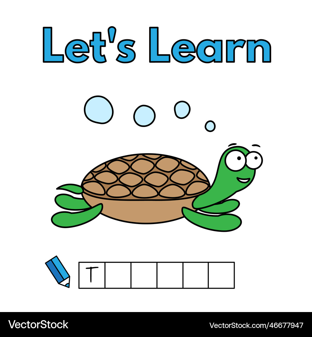 Cartoon sea turtle learning game for kids Vector Image