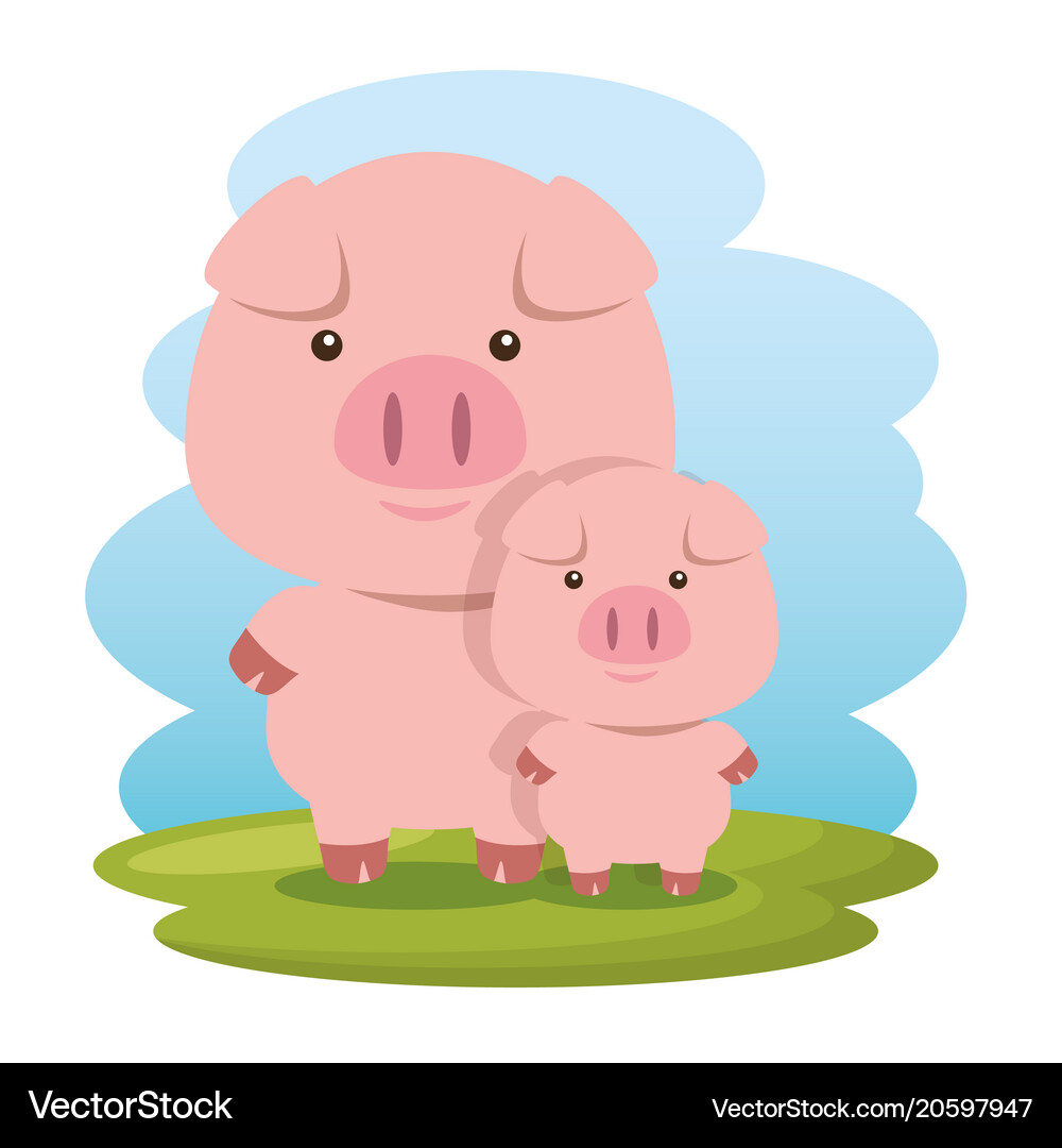Cute pigs father and son characters Royalty Free Vector