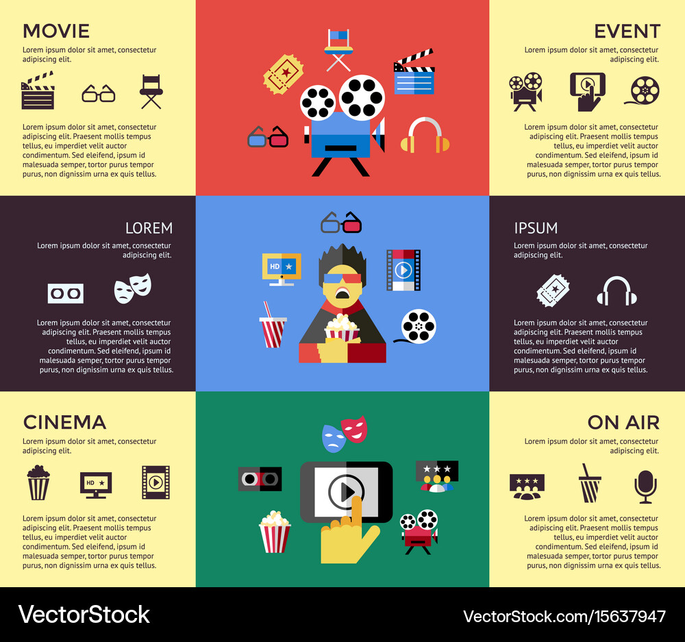 Digital red blue cinema icons Royalty Free Vector Image