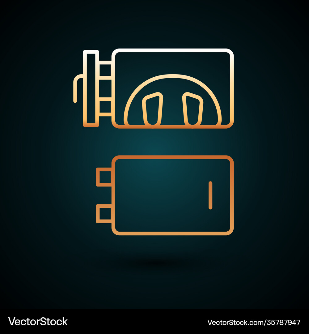 Gold line crematorium icon isolated on dark blue Vector Image