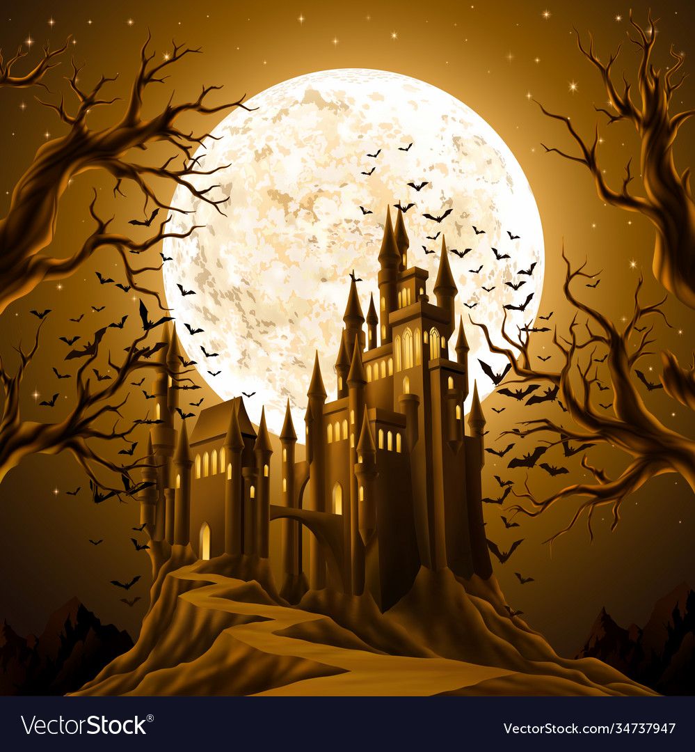 Halloween background with castle Royalty Free Vector Image