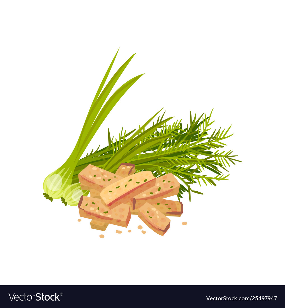 Rectangular croutons with greens Royalty Free Vector Image