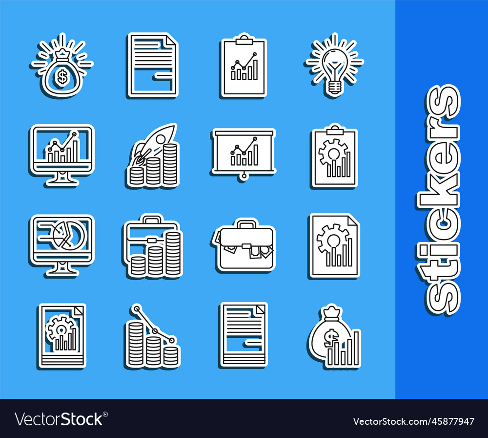 Set line money bag and diagram graph document Vector Image Set line money bag and diagram graph document Vector Image
