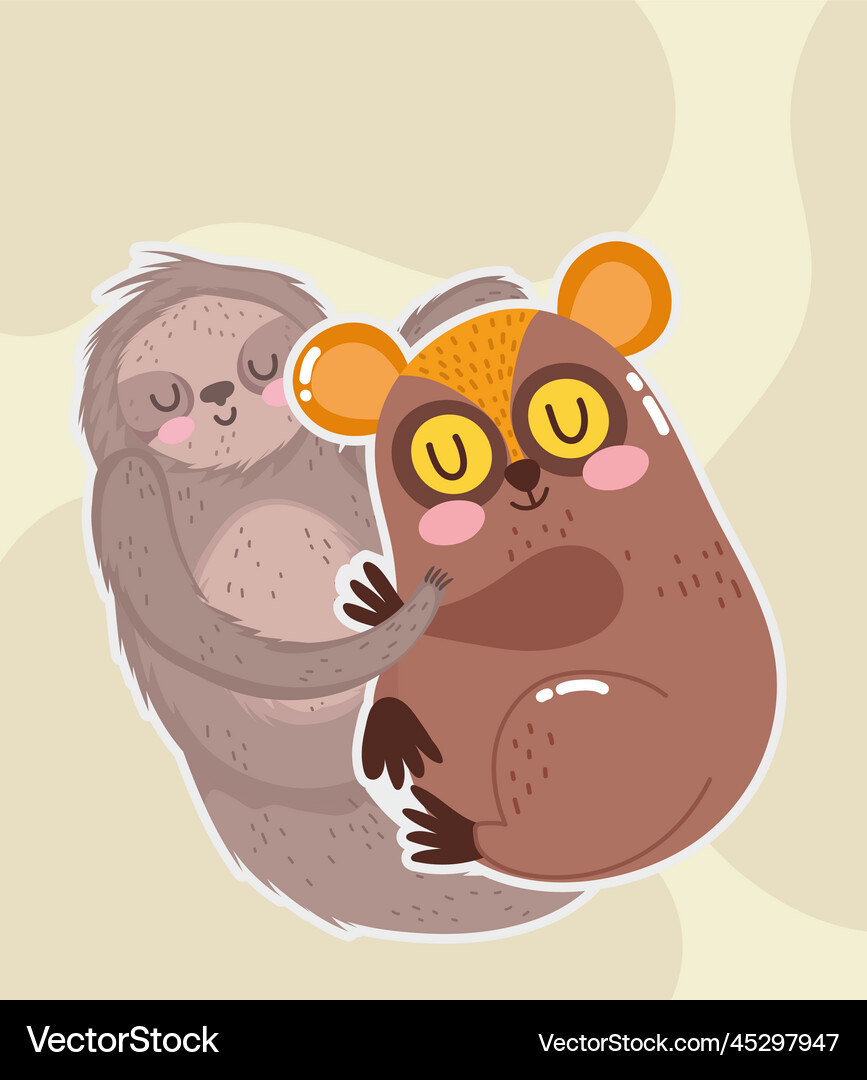 Tarsier and sloth jungle animals Royalty Free Vector Image