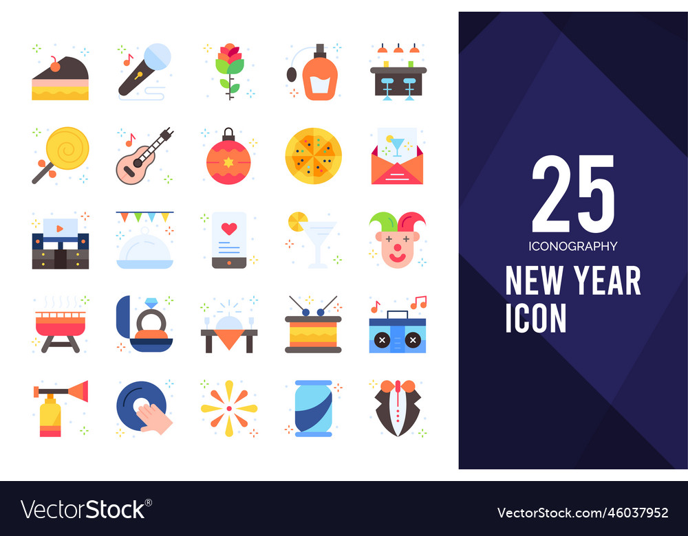25 new year flat icon pack Royalty Free Vector Image
