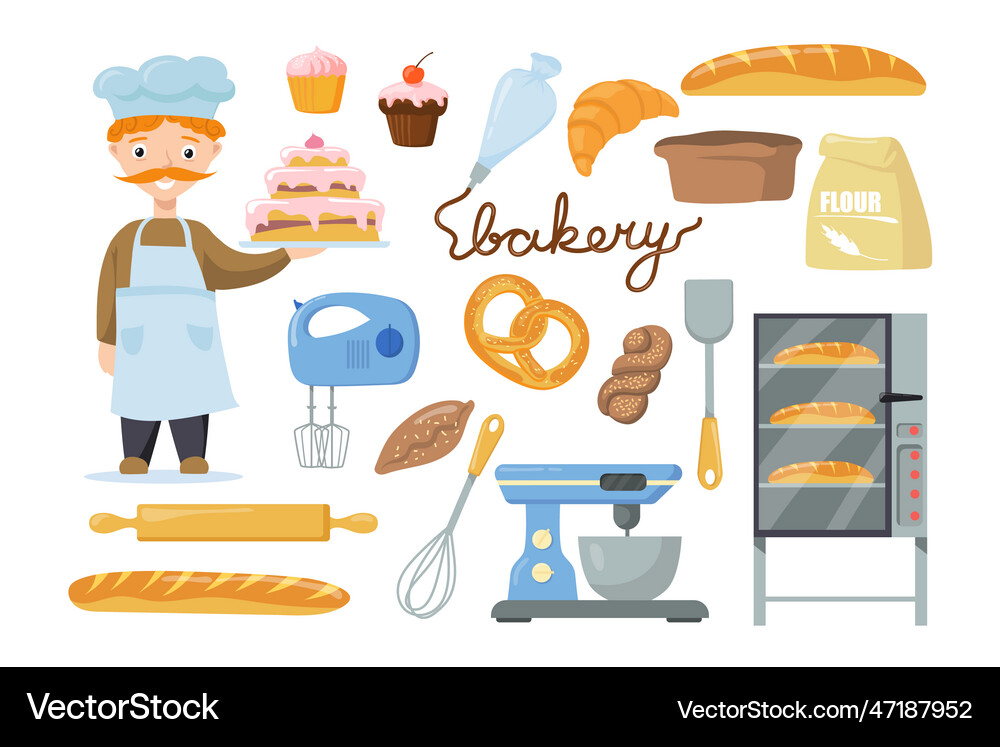 Baker character with equipment for kids Royalty Free Vector
