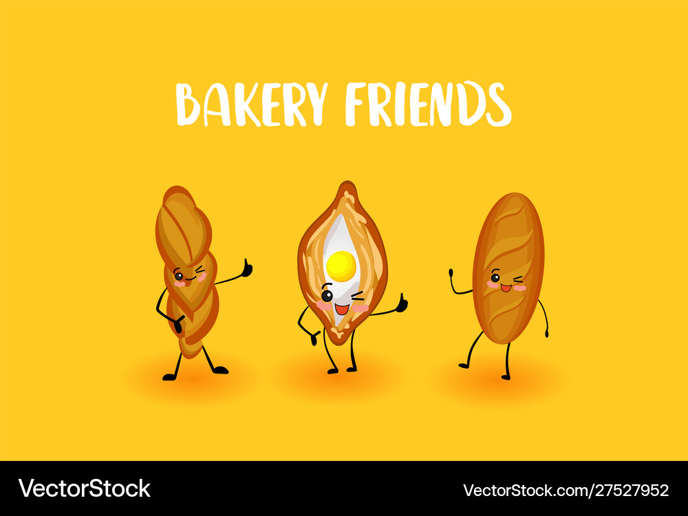 Bakery characters food made from flour bread Vector Image