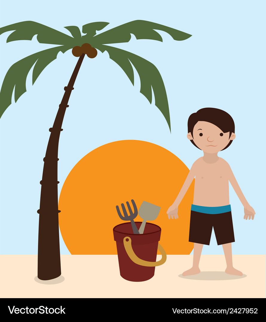 Boy cartoon over summer landscape Royalty Free Vector Image