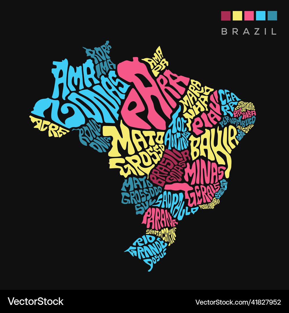 Brazil map with all states name typography Vector Image