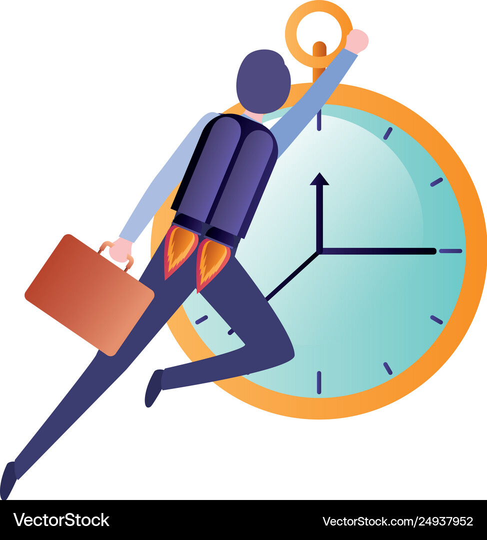 Businessman on rocket and clock avatar character Vector Image