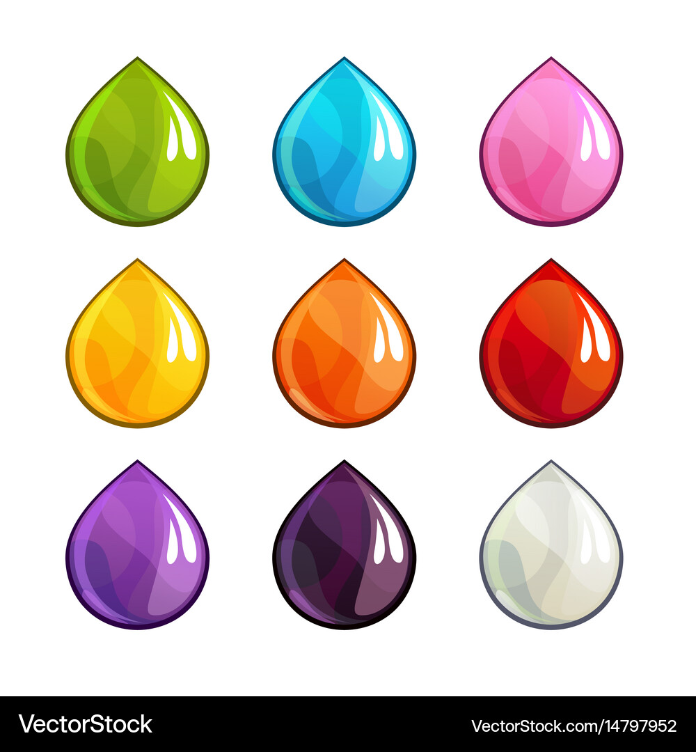 Cartoon colorful drops icons set Royalty Free Vector Image