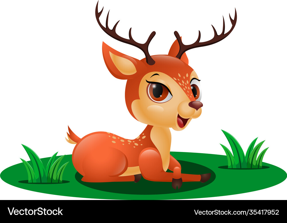 Cute little deer sitting in grass Royalty Free Vector Image
