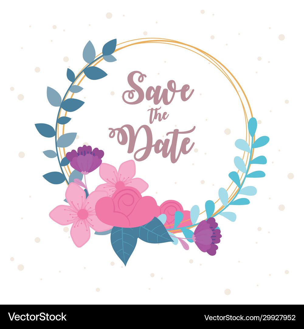 Flowers wedding save date round banner Royalty Free Vector