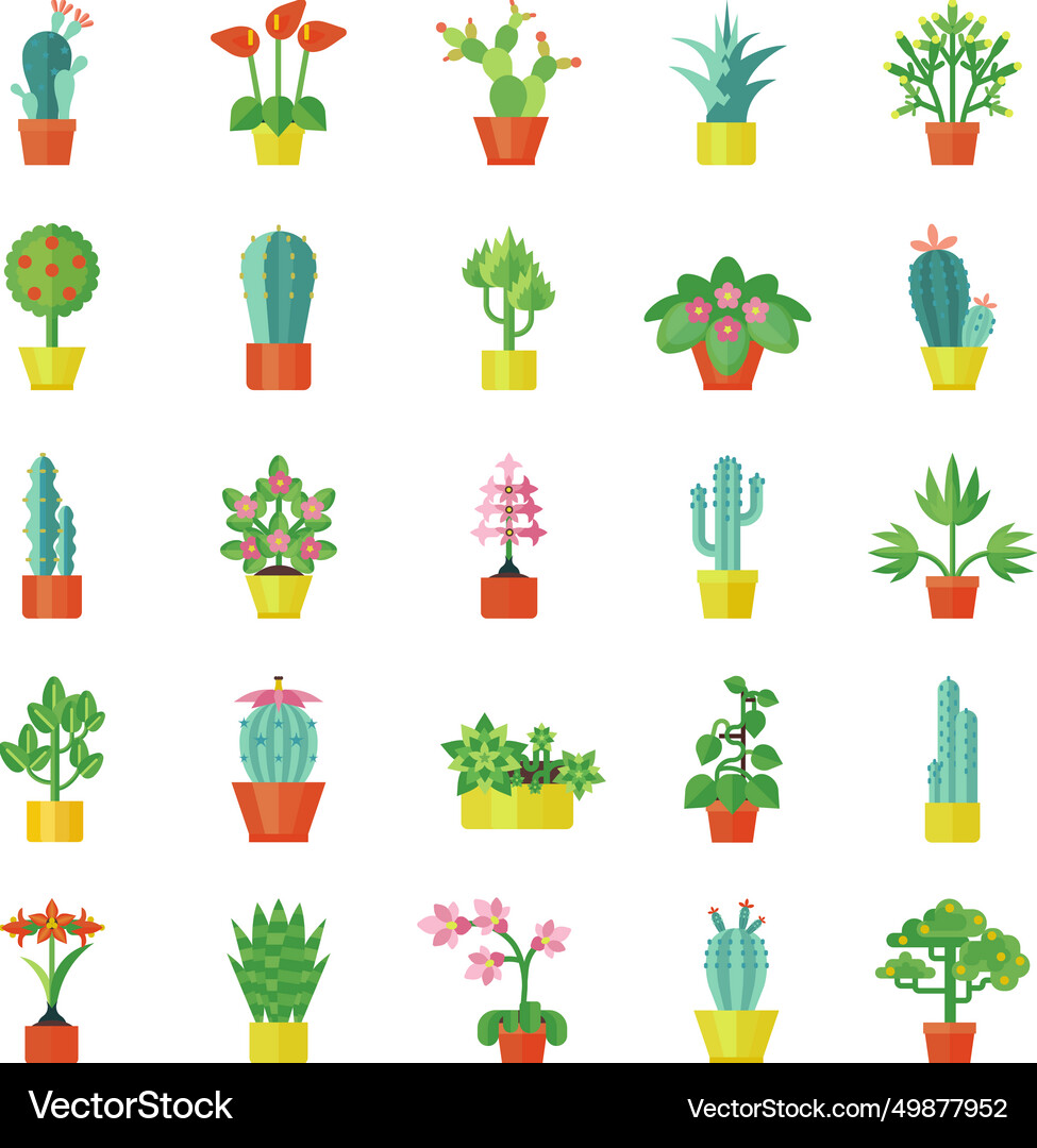 House plants flat icons set Royalty Free Vector Image