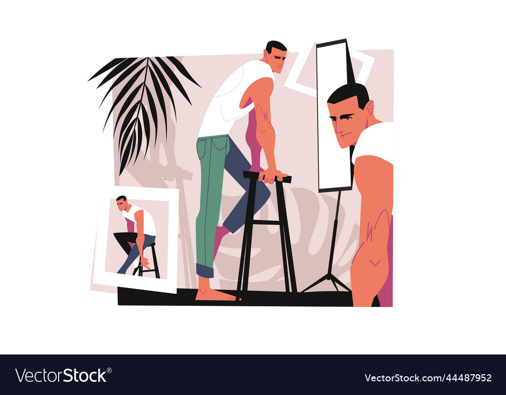 Man model posing in studio lighting setup Vector Image