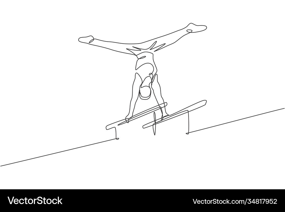One single line drawing young handsome gymnast Vector Image