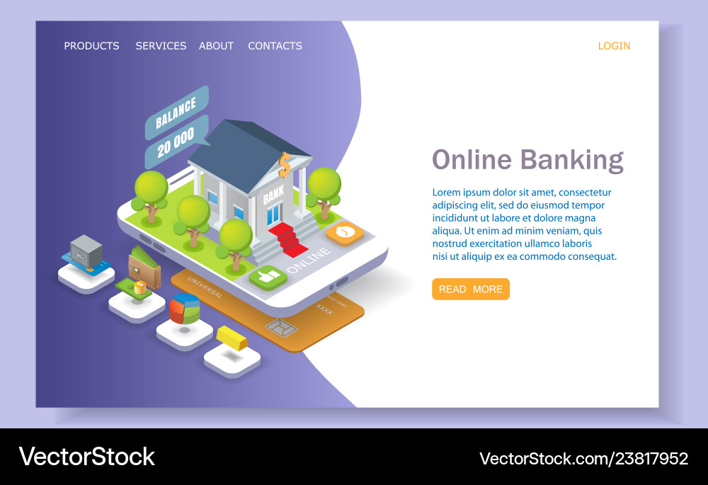 Online banking website landing page design Vector Image