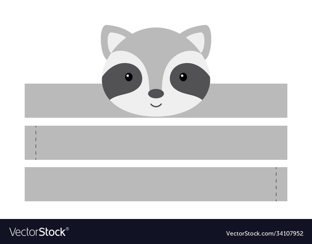Printable raccoon paper hat party crown die cut Vector Image