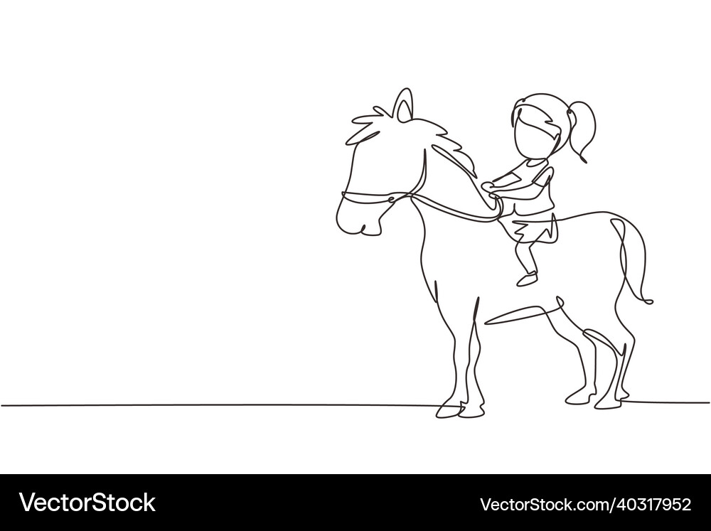 Single continuous line drawing happy cute girl Vector Image