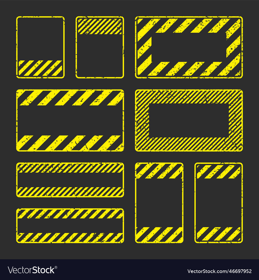 Various yellow grunge warning signs with diagonal Vector Image