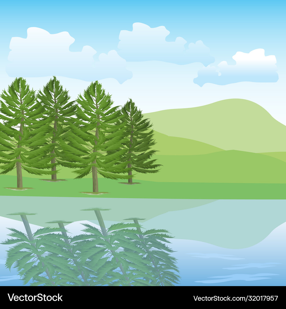 Beautiful landscape green mountain water Vector Image