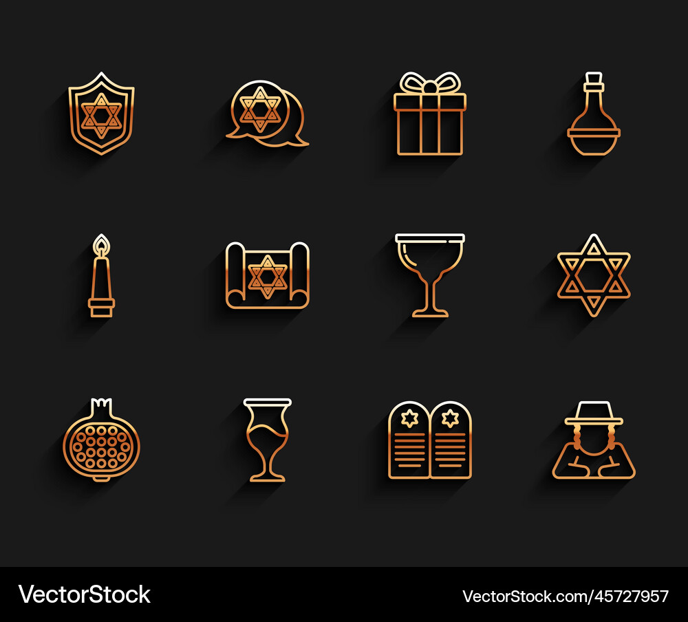 Set line pomegranate jewish goblet shield Vector Image