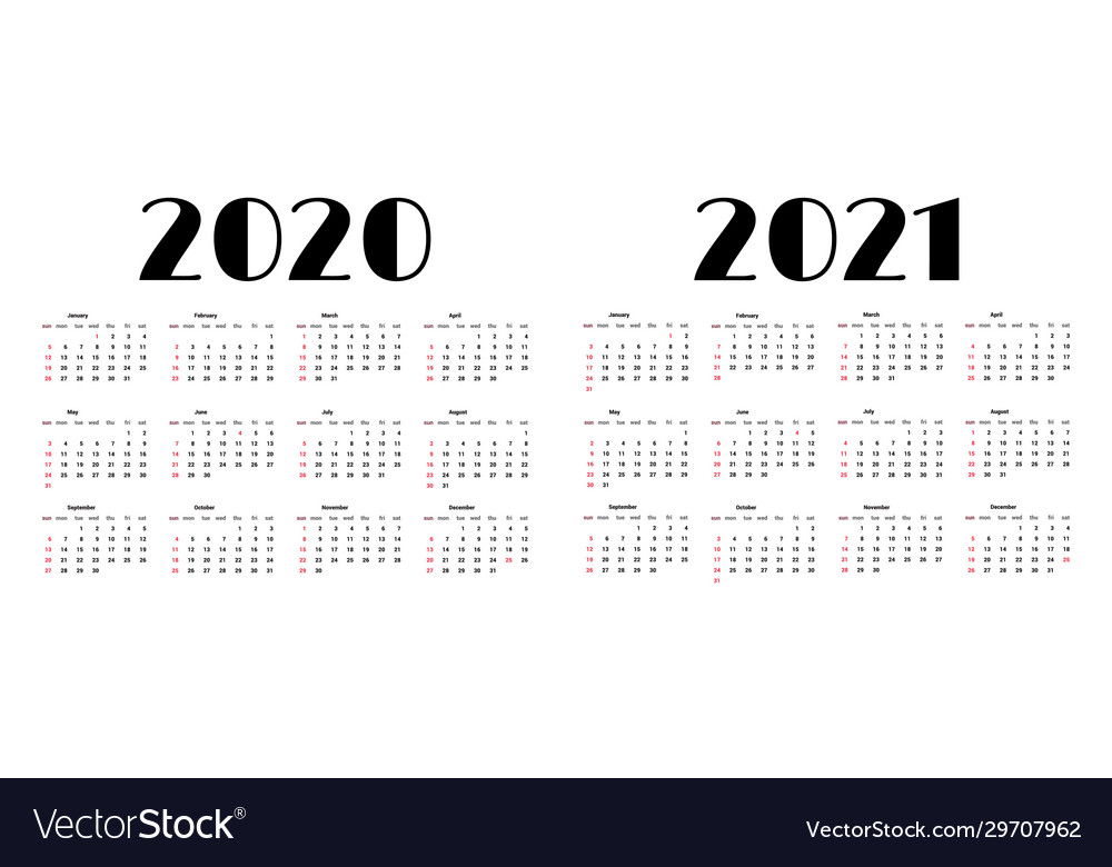 Calendar 2020 and 2021 template tradicional Vector Image