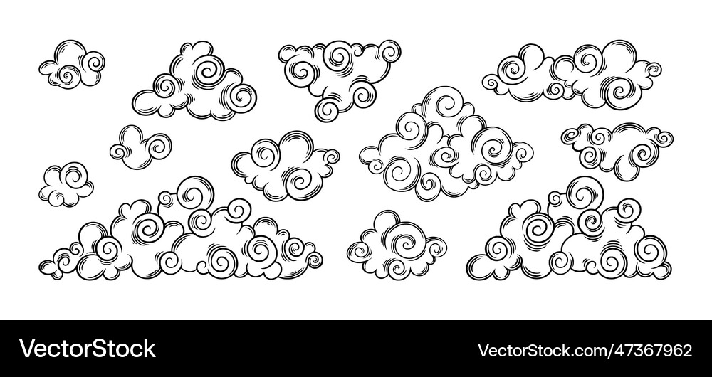 Chinese clouds in curly style engraved asian Vector Image