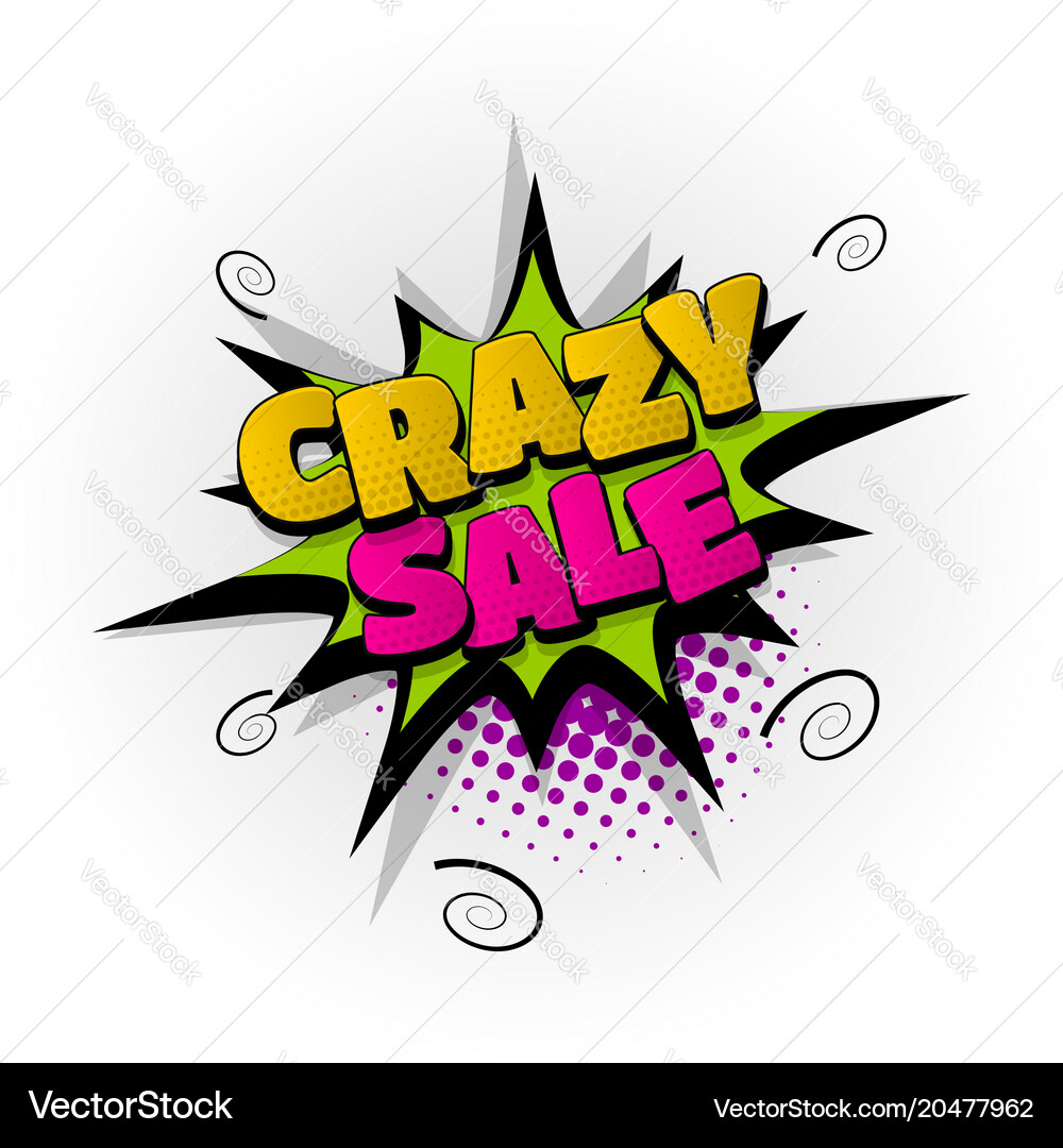 Crazy sale discount comic book text pop art Vector Image