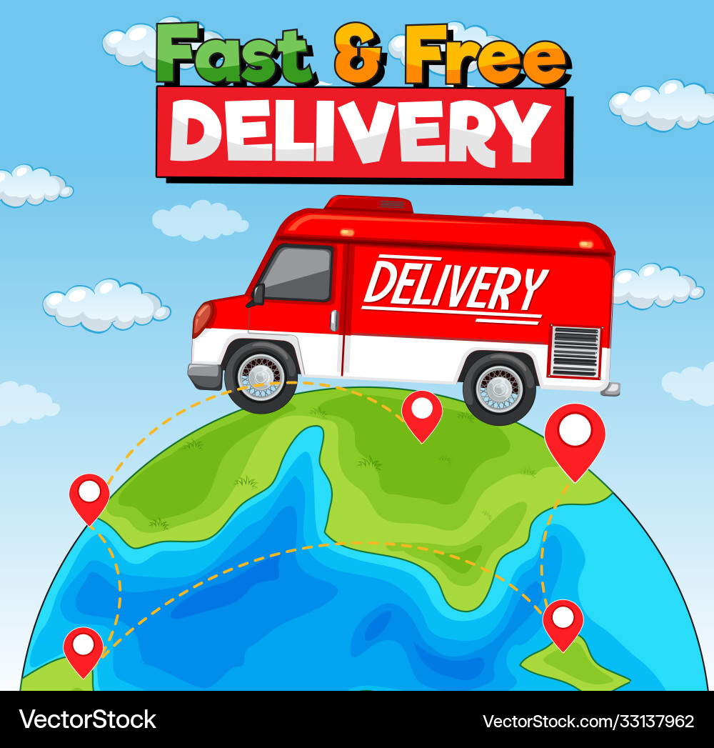Fast and free delivery logo with van Royalty Free Vector