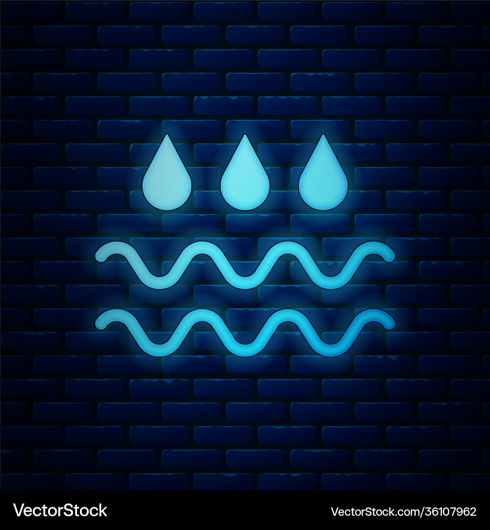 Glowing neon wave with water drop icon isolated Vector Image