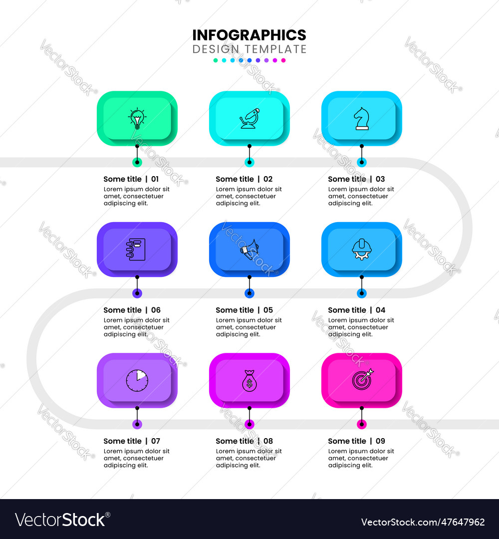 Infographic template line with 9 rectangles Vector Image