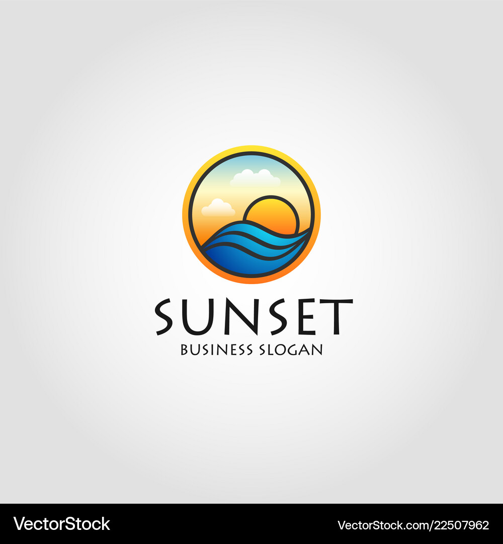Sea sunset - stylish sunset logo with circle Vector Image
