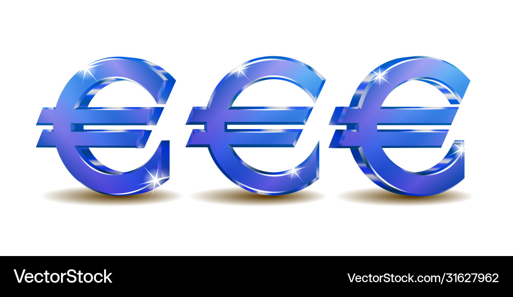 Set blue shining euro sign in three different Vector Image