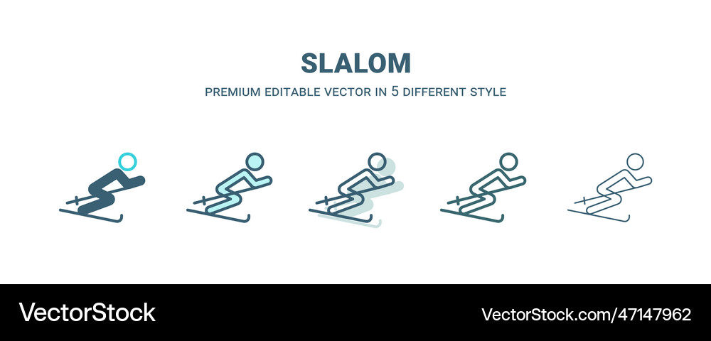Slalom icon in 5 different style outline filled Vector Image