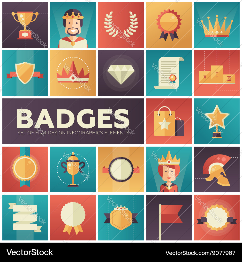 Badges ribbons awards icons set Royalty Free Vector Image
