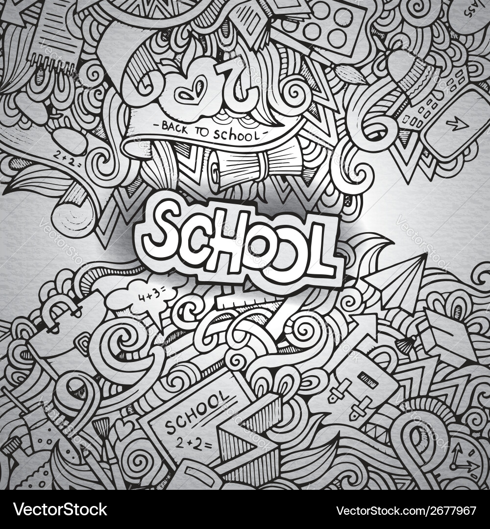 Cartoon doodles hand drawn school Royalty Free Vector Image