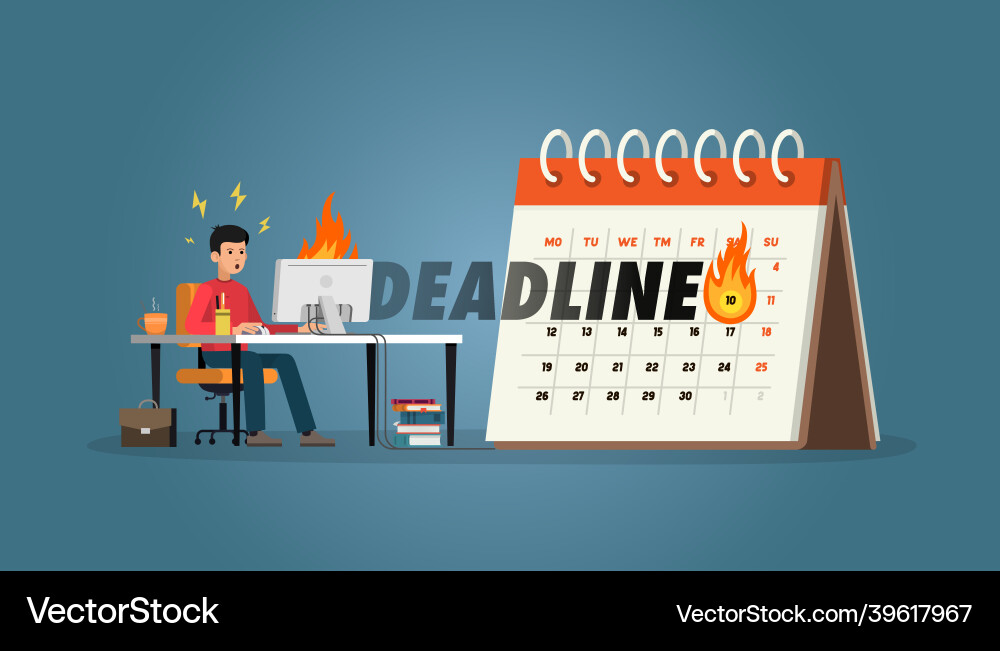 Deadline man at a computer desk on calendar Vector Image