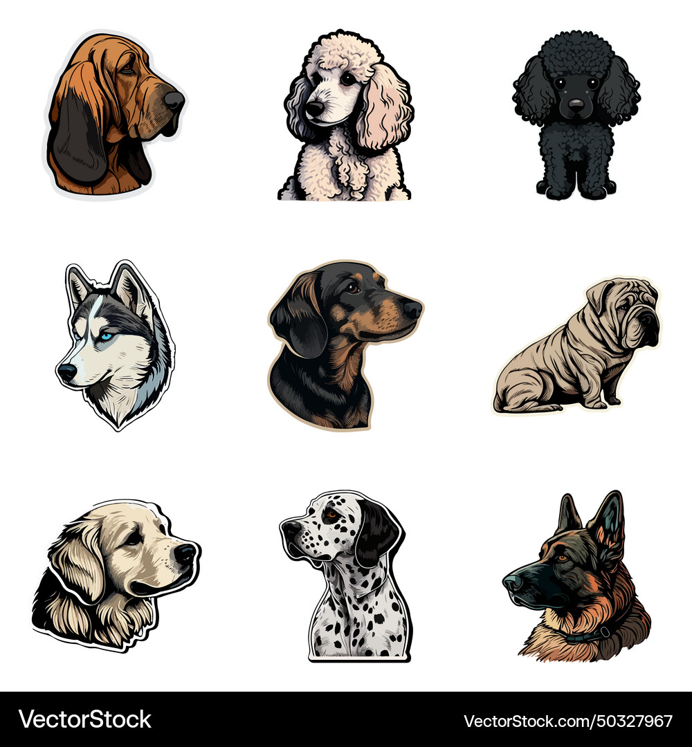 Dog stickers flat icon set isolated on white Vector Image