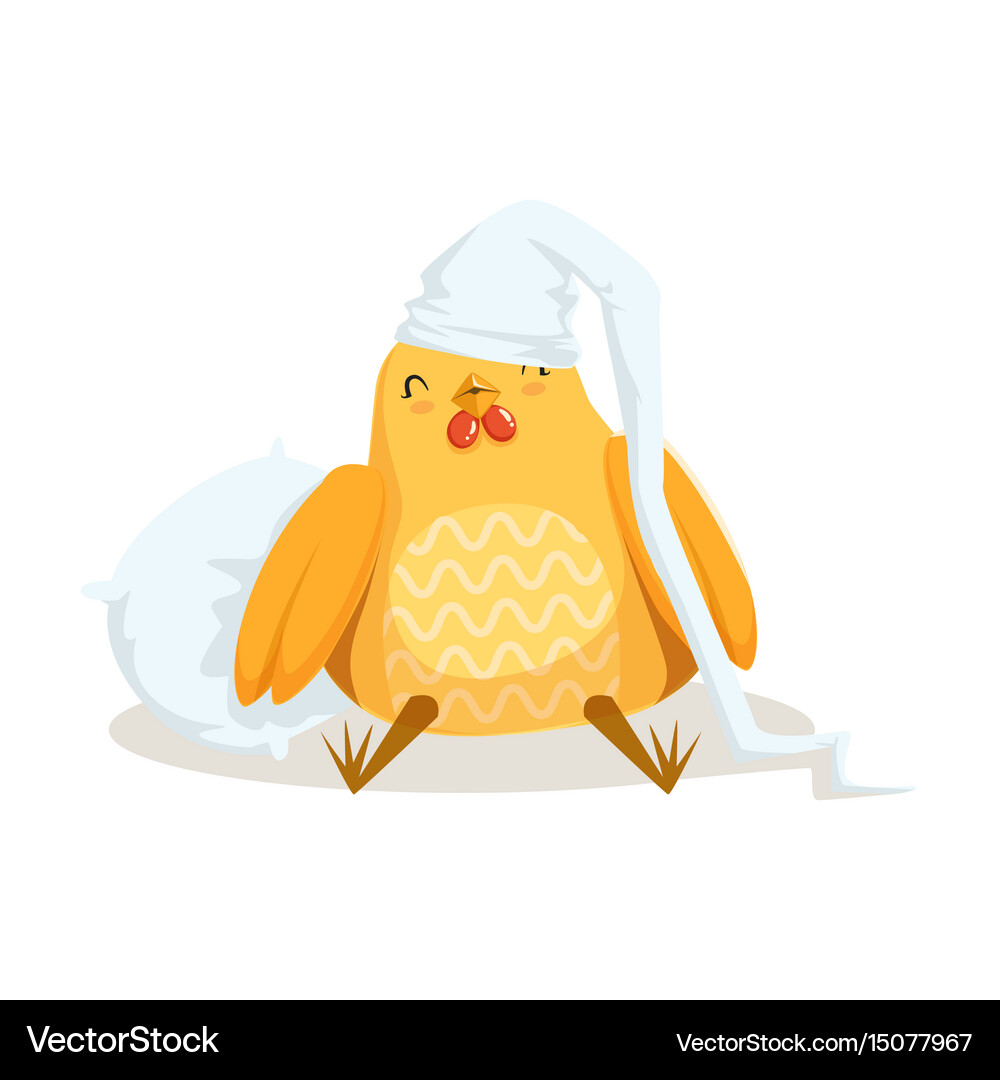 Funny cartoon chick bird sleeping in his bed Vector Image