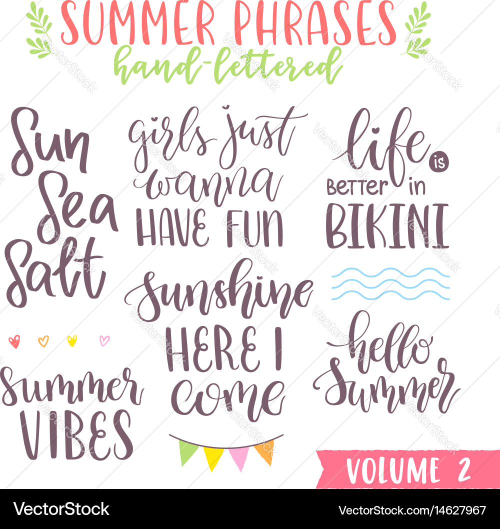Hand written summer lettering phrases Royalty Free Vector
