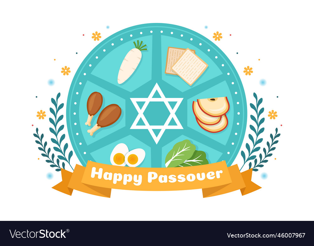 Happy passover with wine matzah and pesach jewish Vector Image
