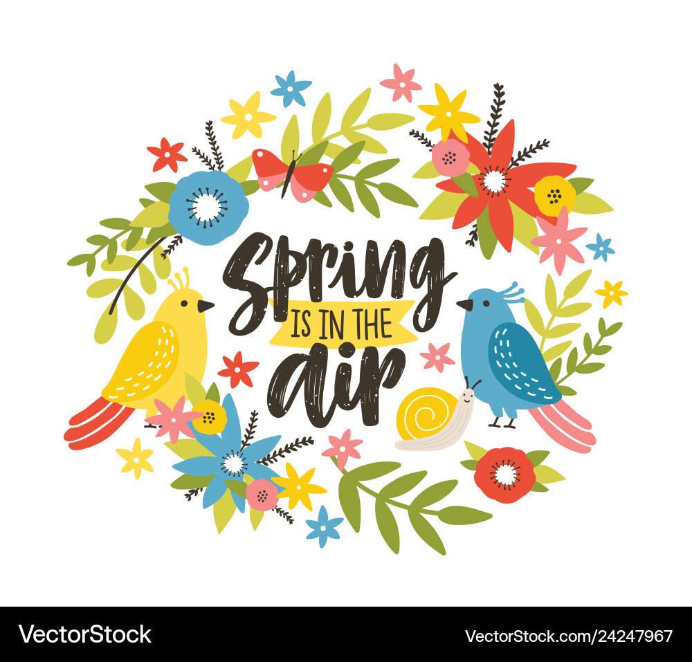 Seasonal postcard template with spring is in the Vector Image