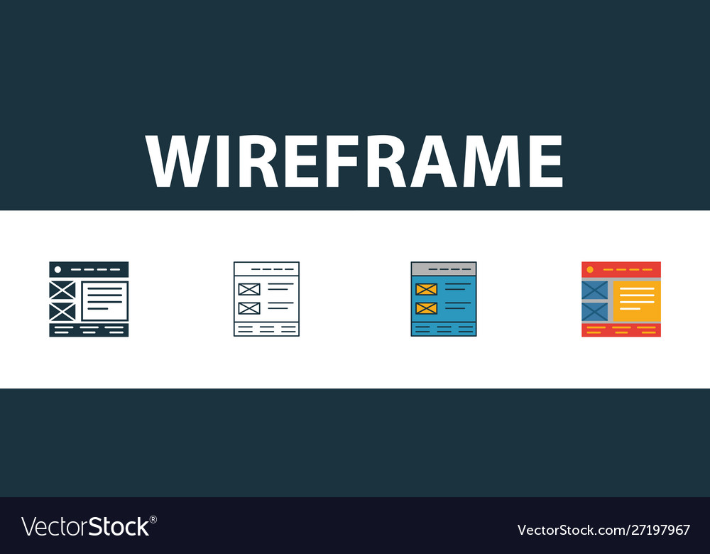 Wireframe icon set four simple symbols Royalty Free Vector Wireframe icon set four simple symbols Royalty Free Vector