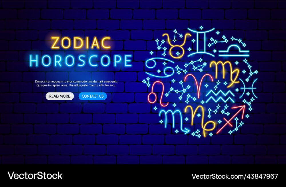 Zodiac horoscope neon banner design Royalty Free Vector